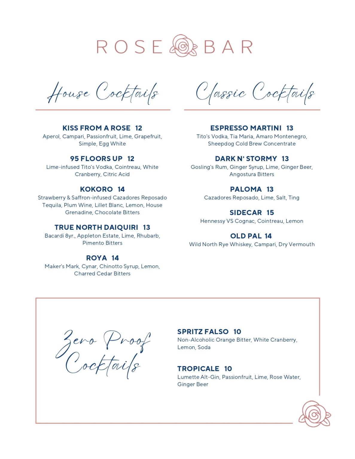 Menu - Rose Bar
